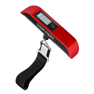 travel inspira luggage scale, digital luggage scales, baggage scale with backlit lcd display,110lb / 50kg, battery included (red)