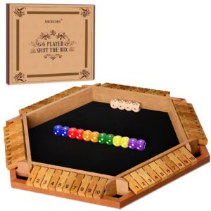 nicecho 2-6 players shut the box dice game, wooden board table math game with 16 dice, classics tabletop games for kids adults, family,classroom,home,party or pub