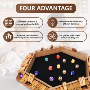 Nicecho 2-6 Players Shut The Box Dice Game, Wooden Board Table Math Game with 16 Dice, Classics Tabletop Games for Kids Adults, Family,Classroom,Home,Party or Pub