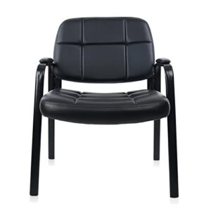 clatina big & tall 400 lbs waiting room guest chair, leather office reception chair no wheels with padded arms for elderly home desk conference room lobby side salon clinic, black