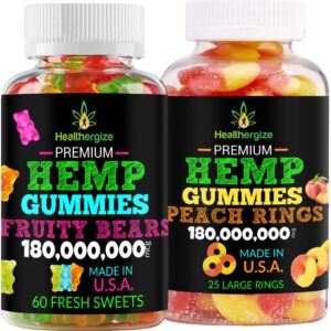 2pack hemp gummies-fresh fruity bears and delicious hemp gummy peach-for sleep, calm and relax-inflammation natural hemp party-made in usa