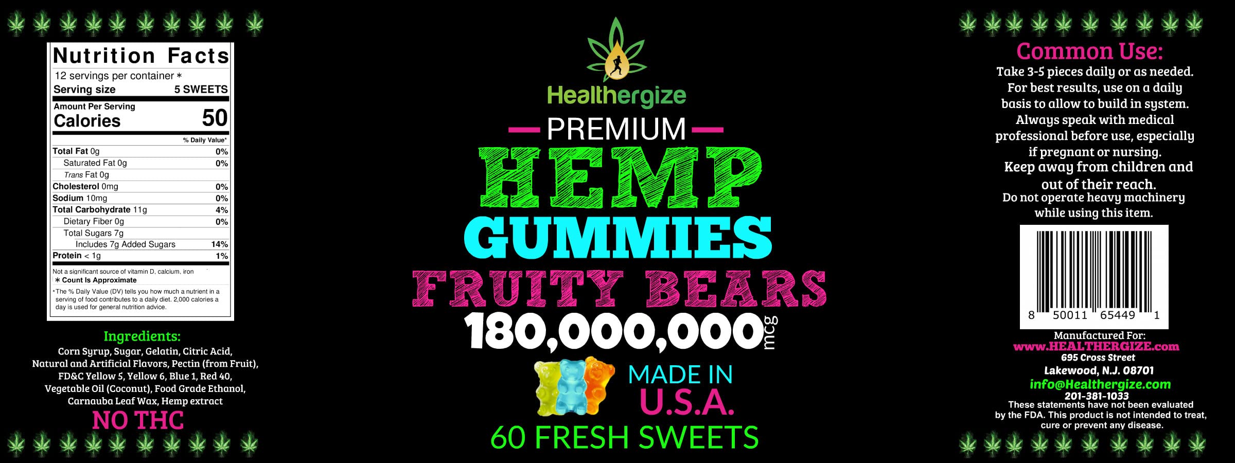 2PACK Hemp Gummies-Fresh Fruity Bears and Delicious Hemp Gummy Peach-for Sleep, Calm and Relax-Inflammation Natural Hemp Party-Made in USA