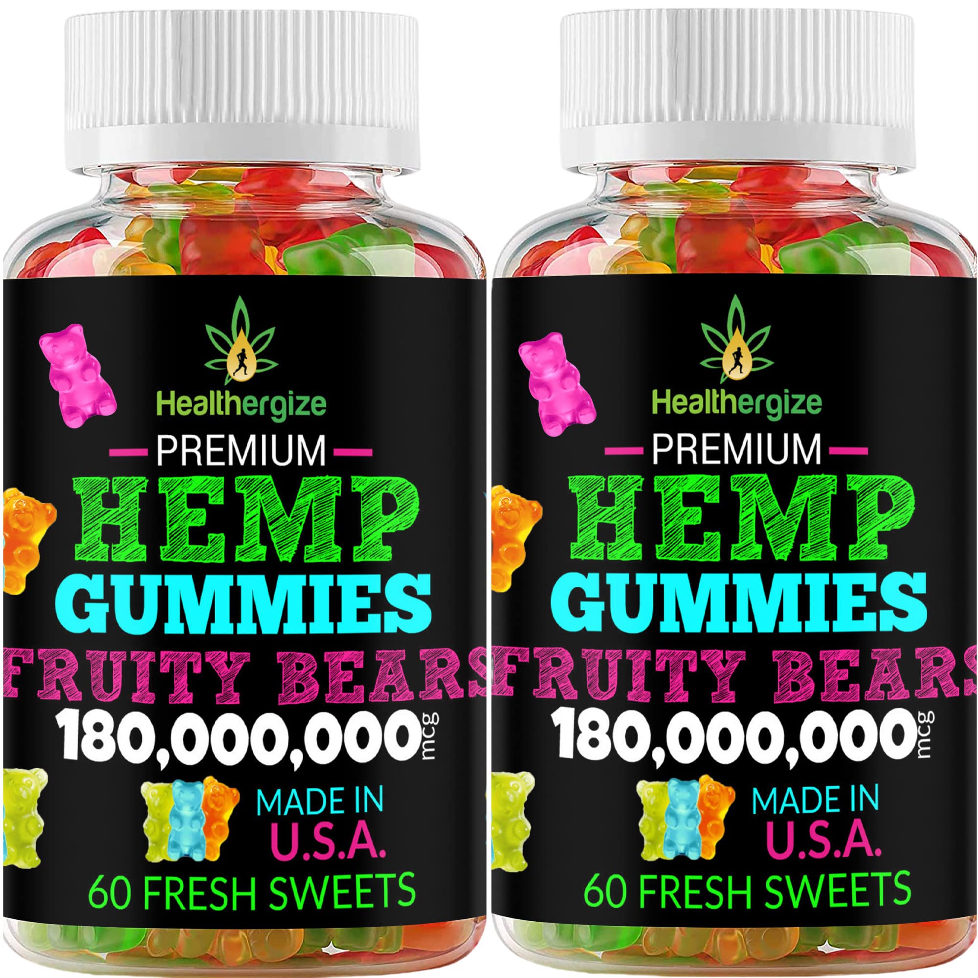 2PACK Hemp Gummies Premium Hemp Gummy Bears-for Sleep, Calm, Relax, Muscles-Omeag Hemp Oil, Natural Hemp Party Edibles-Made in USA