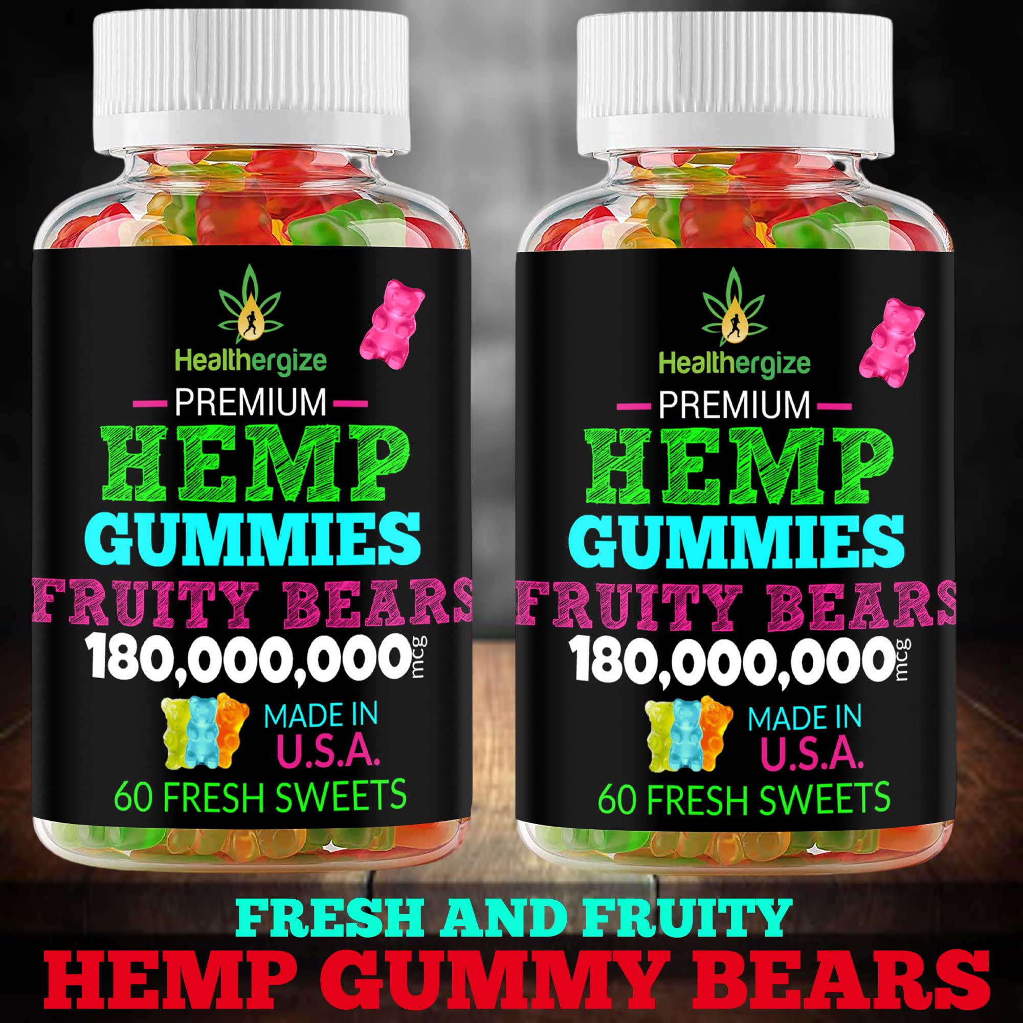 2PACK Hemp Gummies Premium Hemp Gummy Bears-for Sleep, Calm, Relax, Muscles-Omeag Hemp Oil, Natural Hemp Party Edibles-Made in USA