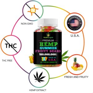 2PACK Hemp Gummies Premium Hemp Gummy Bears-for Sleep, Calm, Relax, Muscles-Omeag Hemp Oil, Natural Hemp Party Edibles-Made in USA