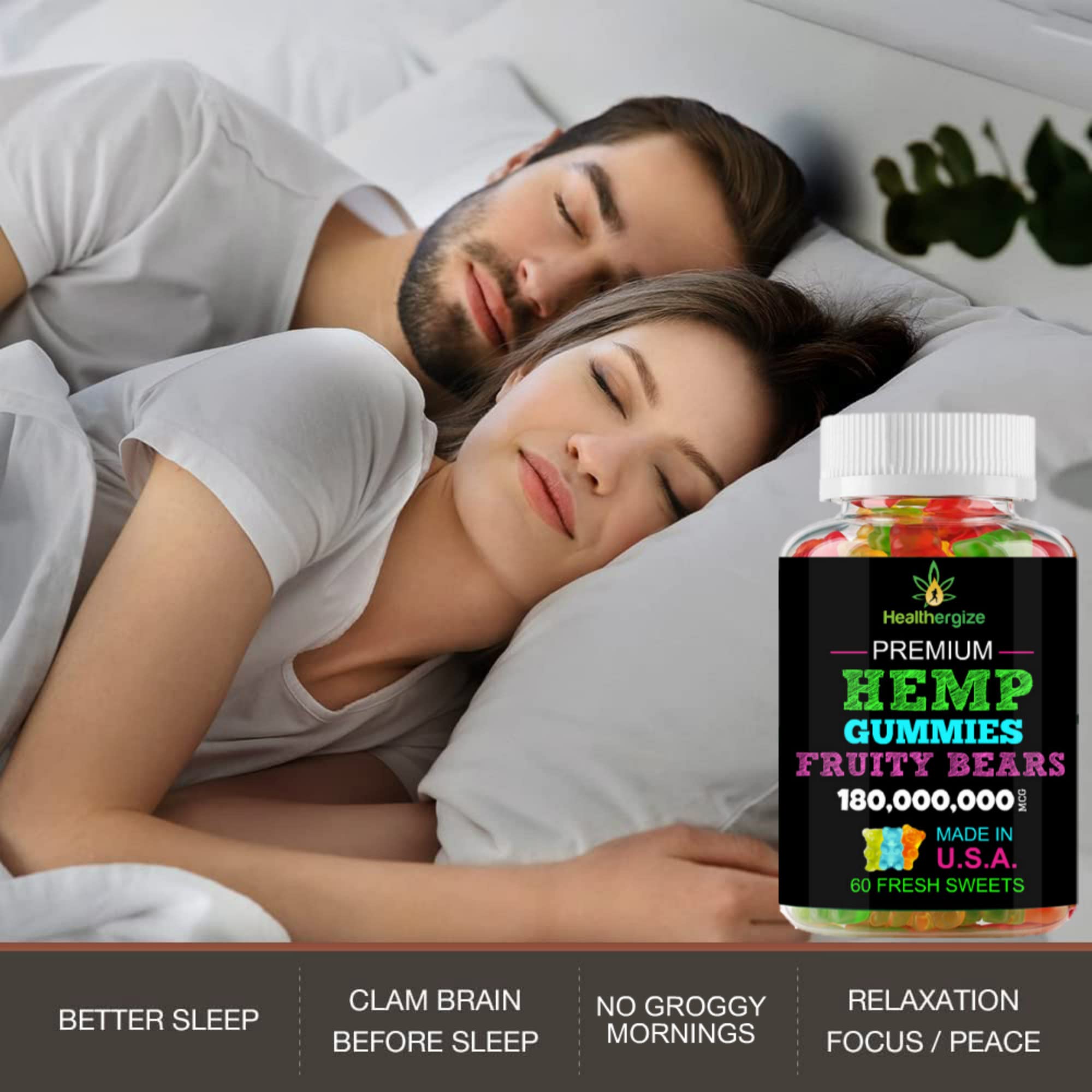 2PACK Hemp Gummies Premium Hemp Gummy Bears-for Sleep, Calm, Relax, Muscles-Omeag Hemp Oil, Natural Hemp Party Edibles-Made in USA