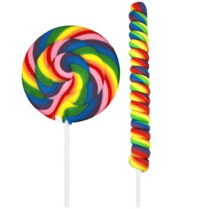 12 jumbo rainbow swirl lollipops bundle, 6 giant 4 inch swirl suckers & 6 twisty pops 12 inch height,individually wrapped multi-flavored candy, great for summer at the beach