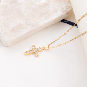 CARITATE Gold Cross Necklace For Women Girls Trendy, Cubic Zirconia Gothic Cross Jewelry Gifts For Teen Girls, Dainty Diamond Cross Necklace For Women