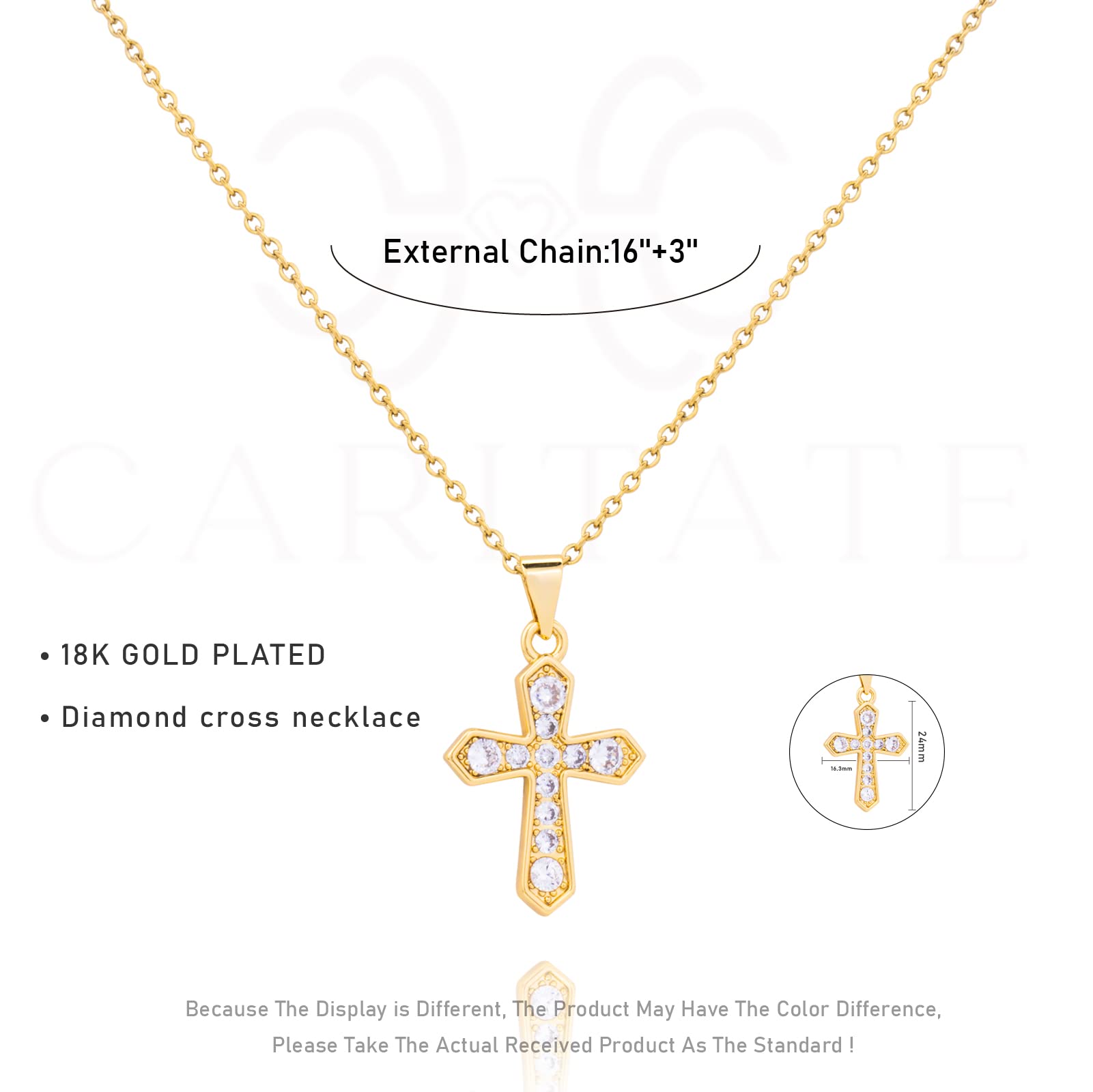 CARITATE Gold Cross Necklace For Women Girls Trendy, Cubic Zirconia Gothic Cross Jewelry Gifts For Teen Girls, Dainty Diamond Cross Necklace For Women