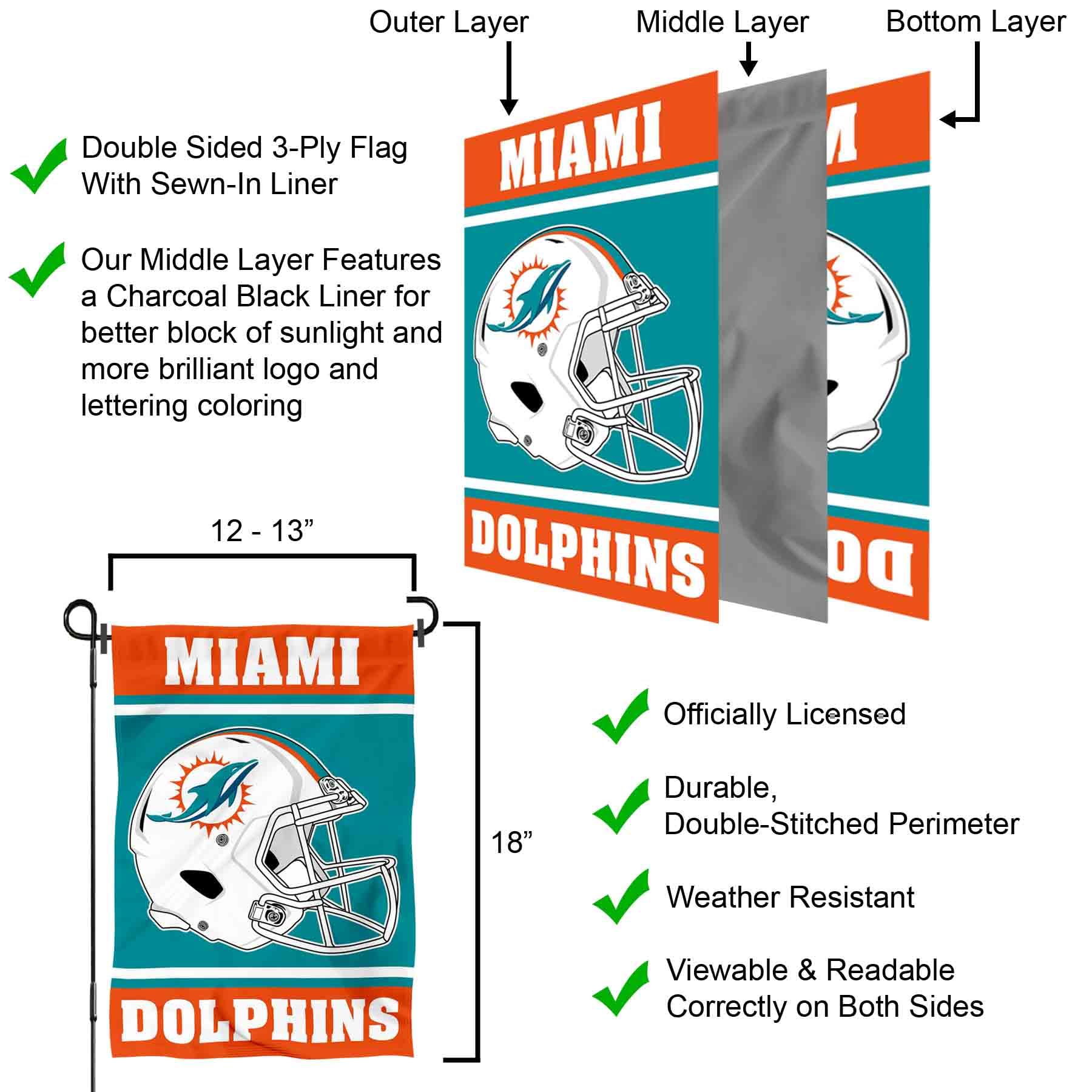 Miami Dolphins Helmet Double Sided Garden Banner Flag