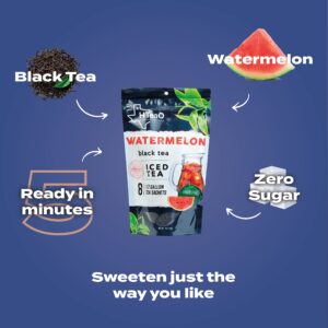 HTeaO Iced Tea Sachets - Watermelon Black Tea Mix for Cold Brew - 4 Gallons Per Package - Real Texas-Style Flavored Iced Tea in 5 Minutes (Pack of 8 Sachet Bags)