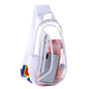 edraco clear sling bag, stadium approved mini pvc crossbody shoulder backpack, transparent casual chest daypack for women & men, perfect for hiking, stadium or concerts(white)