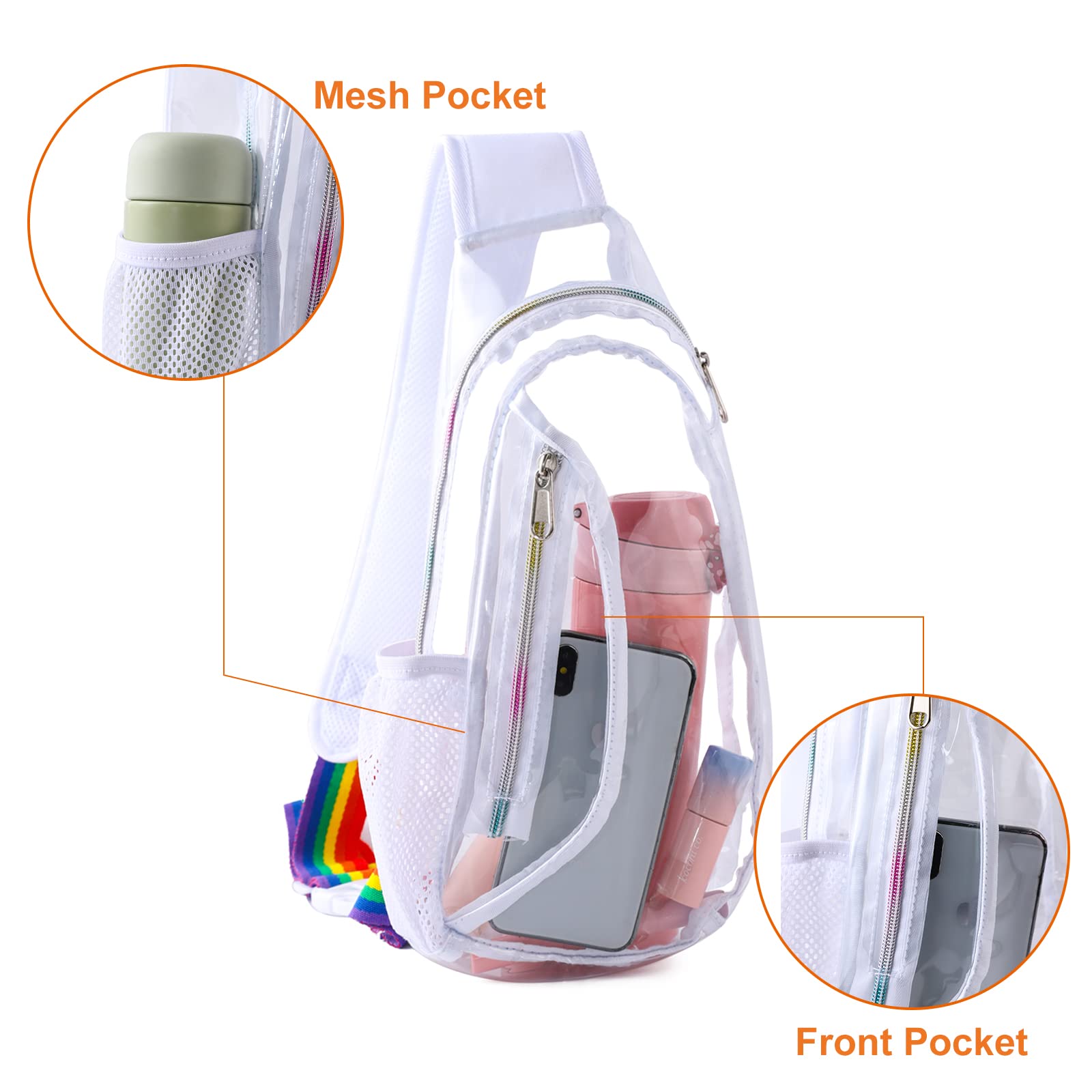 Edraco Clear Sling Bag, Stadium Approved Mini PVC Crossbody Shoulder Backpack, Transparent Casual Chest Daypack for Women & Men, Perfect for Hiking, Stadium or Concerts(White)