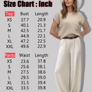 Ugerlov Women's Two Piece Outfits Sweater Sets Knit Pullover Tops and High Waisted Pants Lounge Sets, White, S