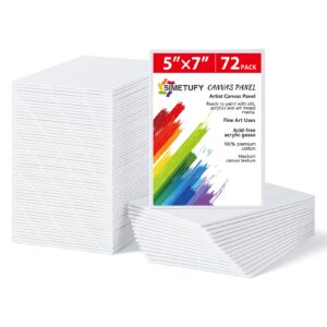 simetufy 72 pack canvas boards for painting 5 x 7 inch, blank canvas panels- gesso primed acid-free 100% cotton painting canvas for acrylics oil watercolor tempera paints