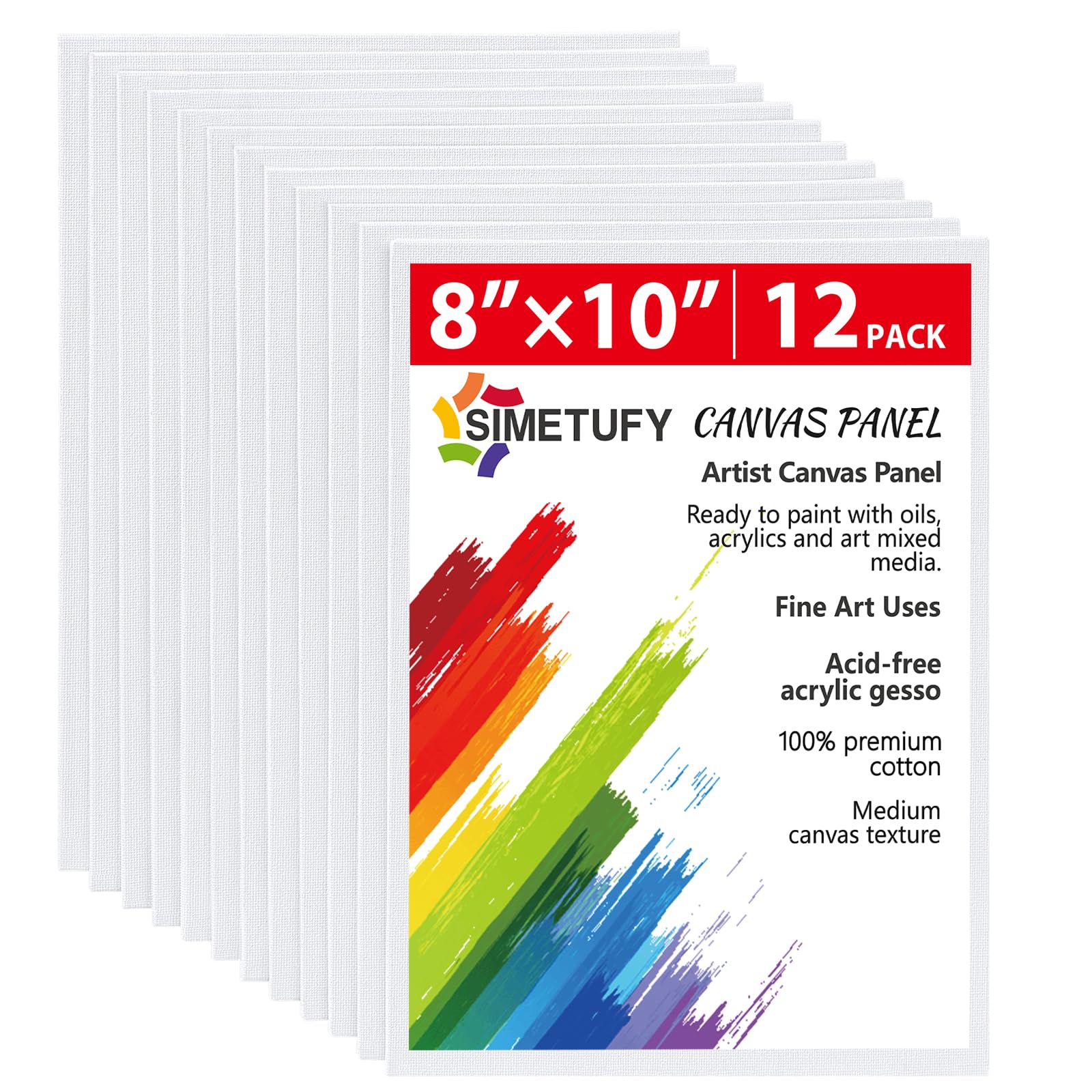 Simetufy Canvas Boards for Painting 12 Pack,8 x 10 Inch Painting Canvas Panels, Blank Canvas for Painting- Gesso Primed Acid-Free 100% Cotton for Acrylics Oil Watercolor Tempera Paints