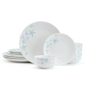 studio nova tahiti coastal 12 piece dinnerware set, service for 4, multicolored