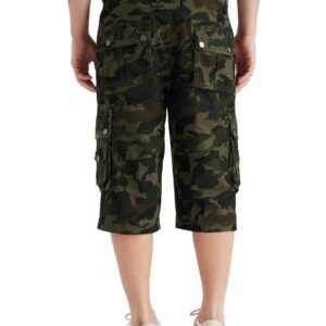 BEST SOUTH Men's Capri Long Twill Cargo Shorts below Knee 13 Inches Cotton Relaxed Fit Casual Multi-Pocket Army Green Camo 36