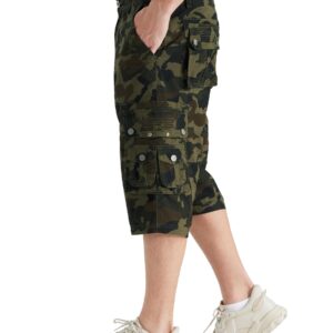 BEST SOUTH Men's Capri Long Twill Cargo Shorts below Knee 13 Inches Cotton Relaxed Fit Casual Multi-Pocket Army Green Camo 36