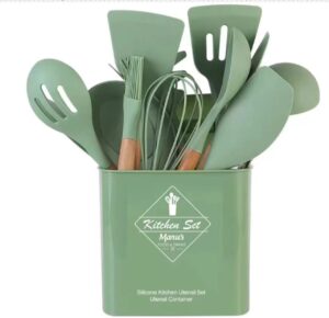 13 pcs chef kitchen cooking utensils set, silicone kitchen gadgets utensil set （olive green）