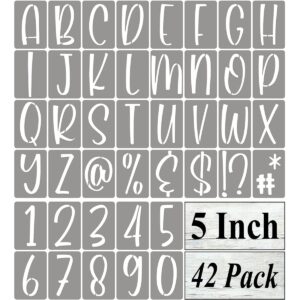 5 inch alphabet letter stencils for painting - 42 pack letter and number stencil templates with signs for painting on wood, reusable letters and numbers stencils for chalkboard wood signs & wall art