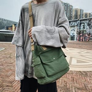 Canvas Crossbody Tote Shoulder Purse Bag for Women and Men with Multi-pocket for Shopping, Travel and Work(Green/620)