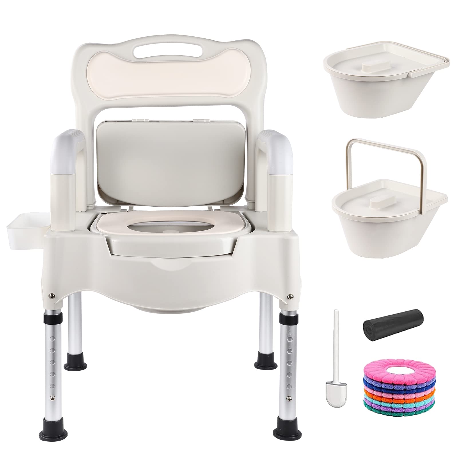 siktorrwd Bedside Commode,Adult Potty Chair for Seniors,Height-Adjustable Portable Toilet,Toilet Chair for Elderly and Disabled, Portable Toilets with arms (White)