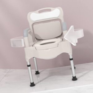 siktorrwd Bedside Commode,Adult Potty Chair for Seniors,Height-Adjustable Portable Toilet,Toilet Chair for Elderly and Disabled, Portable Toilets with arms (White)