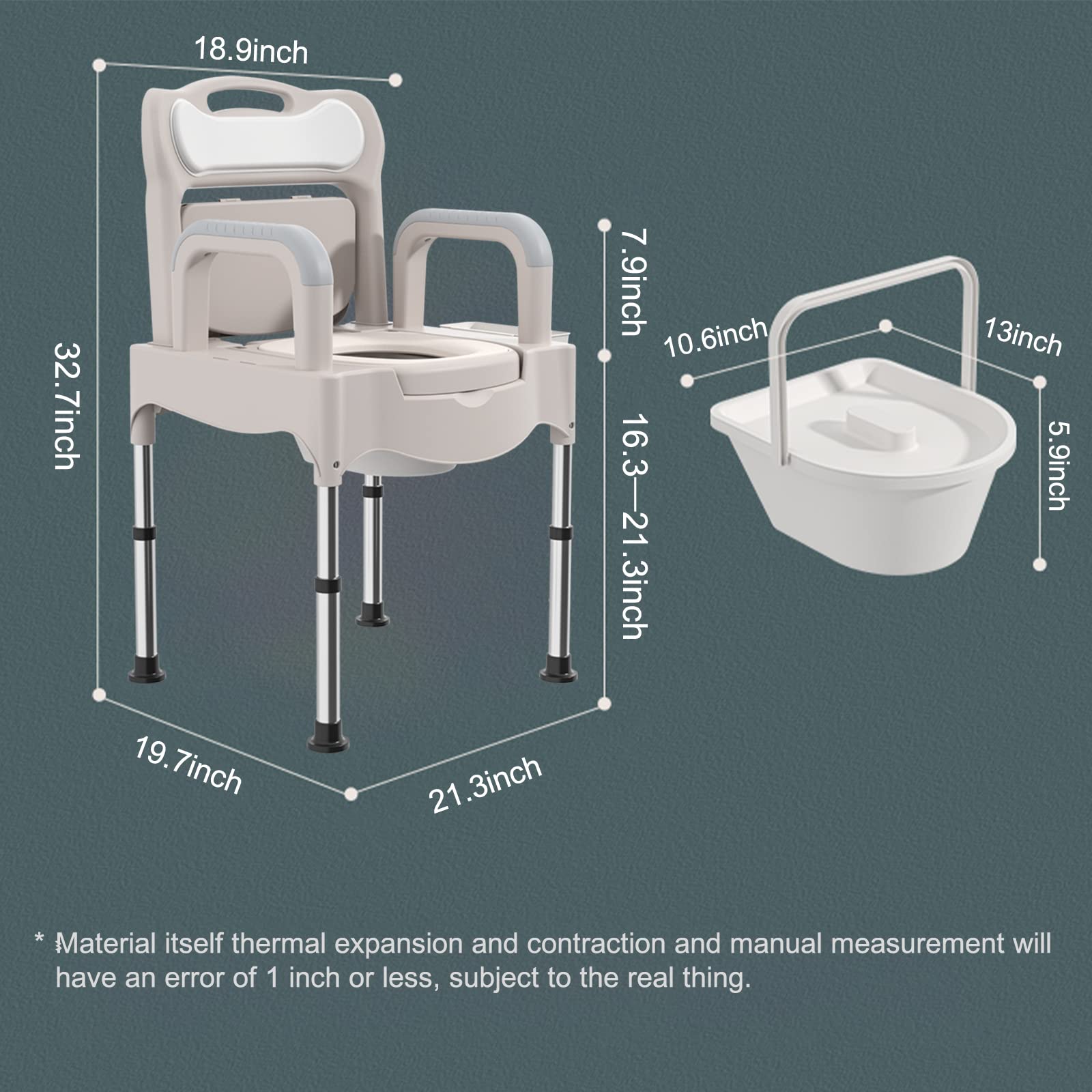 siktorrwd Bedside Commode,Adult Potty Chair for Seniors,Height-Adjustable Portable Toilet,Toilet Chair for Elderly and Disabled, Portable Toilets with arms (White)