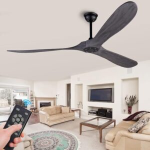 solid wood ceiling fans without light, 70 inch real wood ceiling fan with remote control and 3 blade, natural wood ceiling fan waterproof, indoor outdoor ceiling fans for patio, bedroom, living room