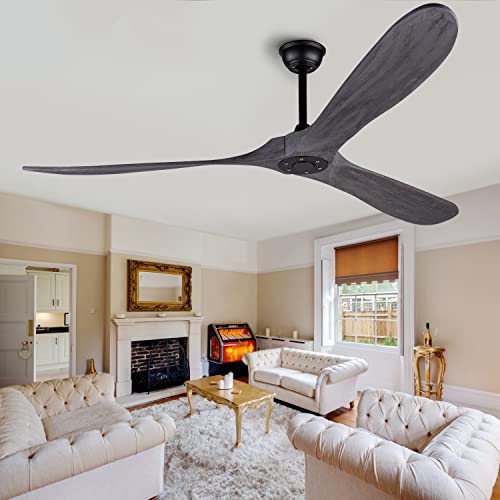 Solid Wood Ceiling Fans without Light, 70 Inch Real Wood Ceiling Fan with Remote Control and 3 blade, Natural Wood Ceiling Fan Waterproof, Indoor Outdoor Ceiling Fans for Patio, Bedroom, Living room