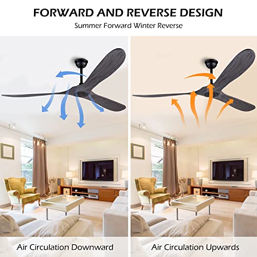 Solid Wood Ceiling Fans without Light, 70 Inch Real Wood Ceiling Fan with Remote Control and 3 blade, Natural Wood Ceiling Fan Waterproof, Indoor Outdoor Ceiling Fans for Patio, Bedroom, Living room