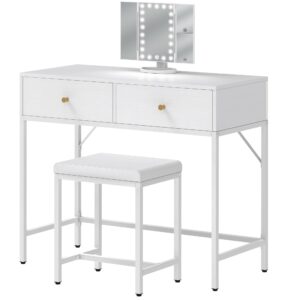 superjare vanity desk, makeup vanity with lighted mirror, white desk with drawers, 35.4 inches makeup vanity desk with lights, for bedroom, white