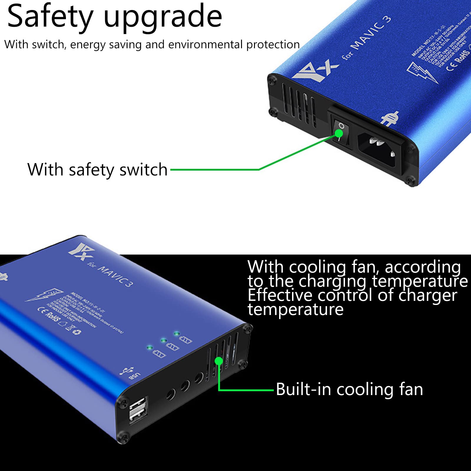 AIROKA mavic 3 5-in-1 Battery Charger for DJI Mavic 3 Pro/Mavic 3 Classic/Mavic 3 Drone Battery,Rapid Multi Parallel Fast Charging Hub Accessories