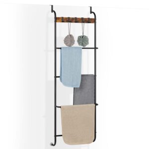 over the door towel rack, bath back door towel bar hanger with hooks, 5-tier door towel rack holder for bathroom farmhouse living room