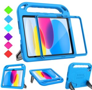 bmouo kids case for ipad 10th generation 10.9 inch 2022 - with built-in screen protector, shockproof light weight covertible handle stand 2022 ipad 10th generation case for kids toddlers girls, blue