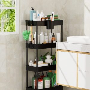 LEHOM Slim Rolling Storage Cart - 4 Tiers Bathroom Organizer Utility Cart Slide Out Storage Shelves Mobile Shelving Unit for Kitchen, Bedroom, Office, Laundry Room, Small Narrow Spaces Black