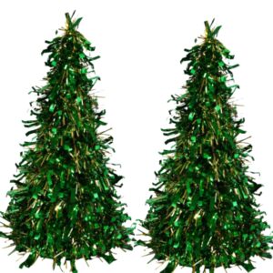 kre christmas tree glitter house color green and gold cone-shaped tinsel tabletop 10 inches comes with a bonus wilame decoration supplies for christmas thanksgiving new year holidays. pack of 2