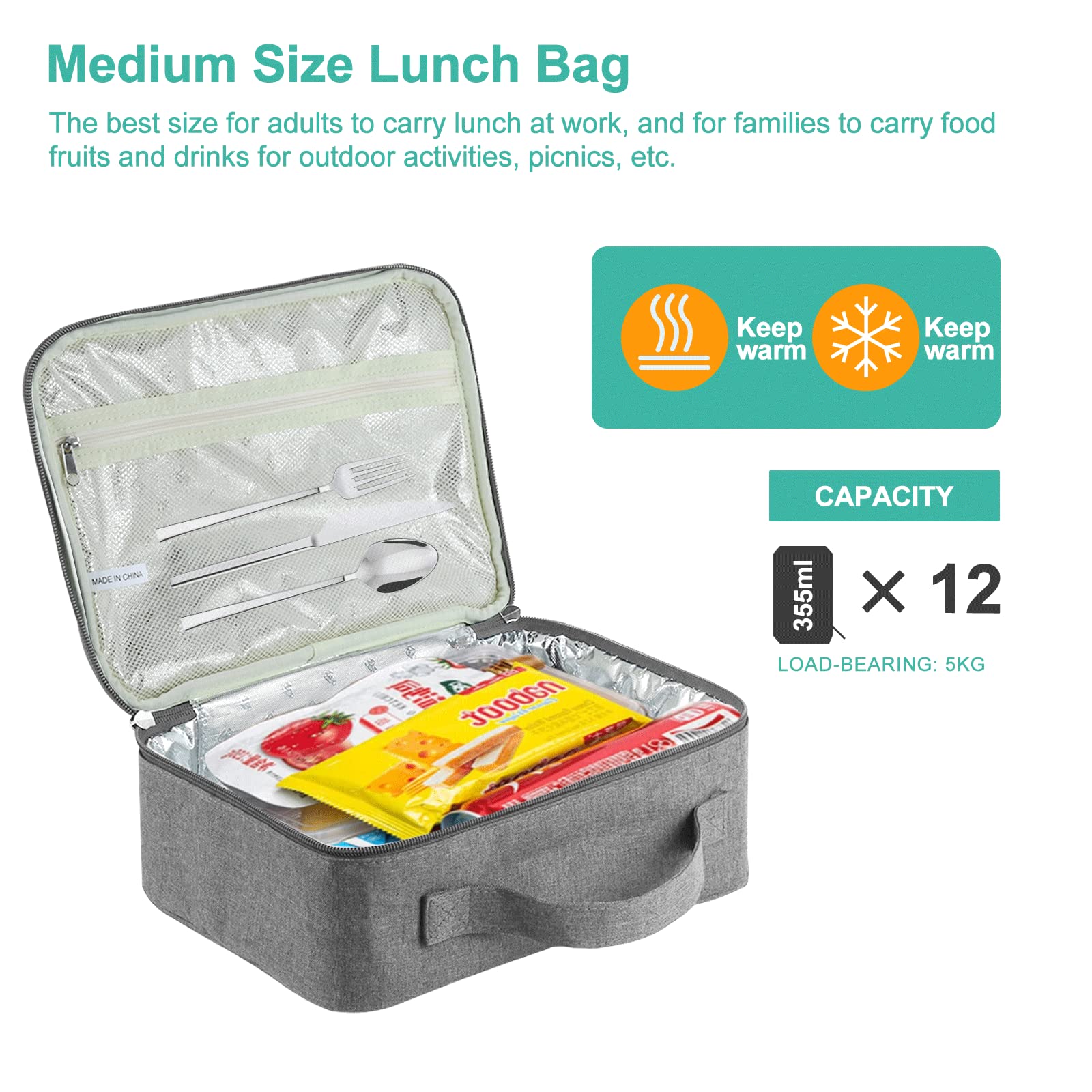 kissleaf Lunch Box for Men Women Insulated Lunch Bag Reusable Lunch Box for Office Work School Leakproof Freezable Cooler Lunch Box for Kids Lunch Bag for Adults