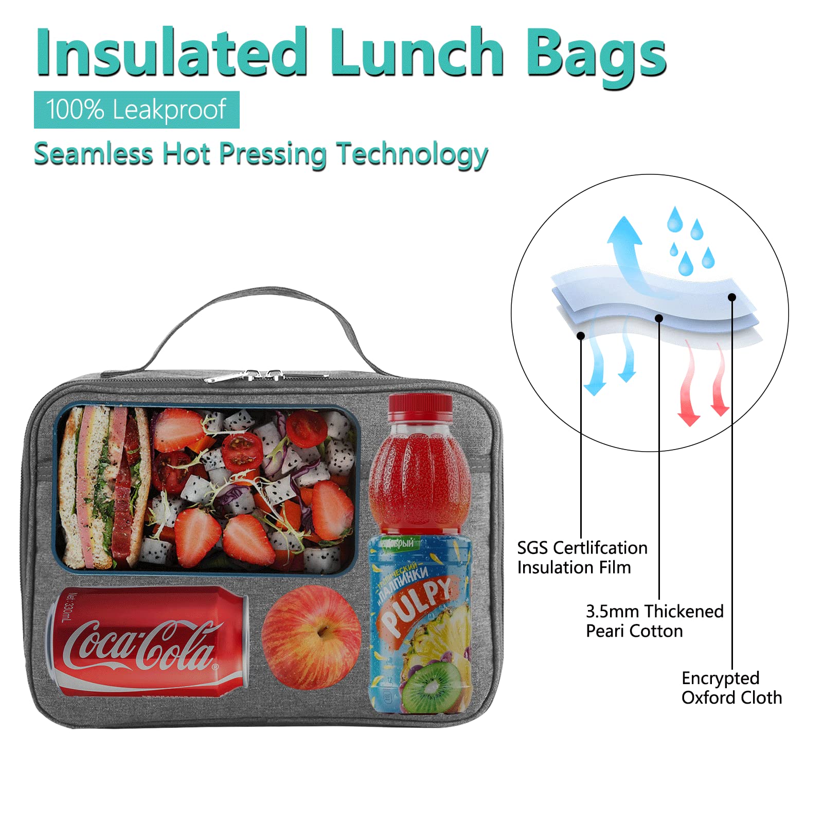 kissleaf Lunch Box for Men Women Insulated Lunch Bag Reusable Lunch Box for Office Work School Leakproof Freezable Cooler Lunch Box for Kids Lunch Bag for Adults