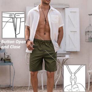 COOFANDY Men Linen Classic Fit Short Lightweight Drawstring Short with Pockets Army Green