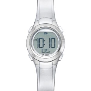 Amazon Essentials Women's Digital Chronograph Resin Strap Watch, Silver