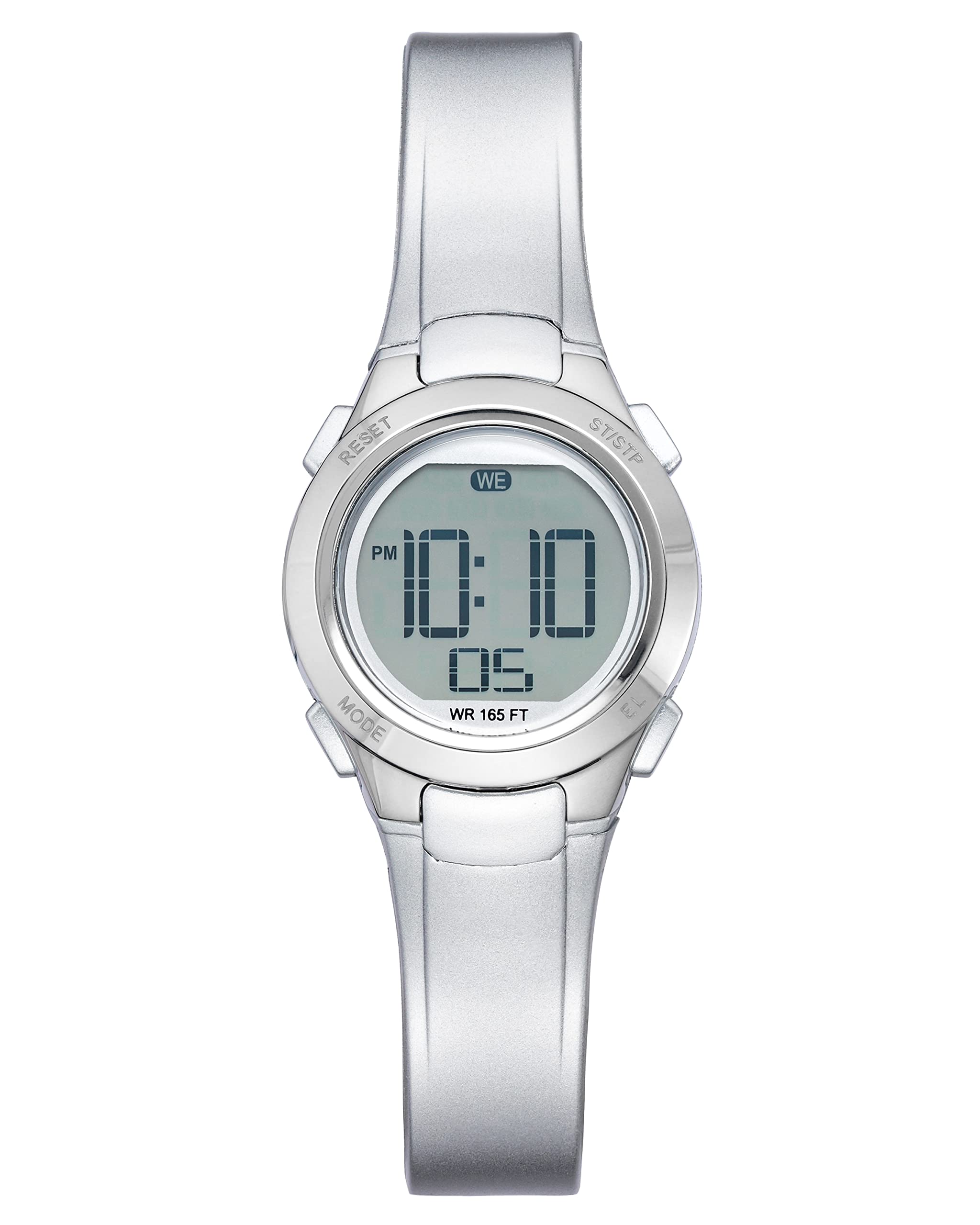 Amazon Essentials Women's Digital Chronograph Resin Strap Watch, Silver