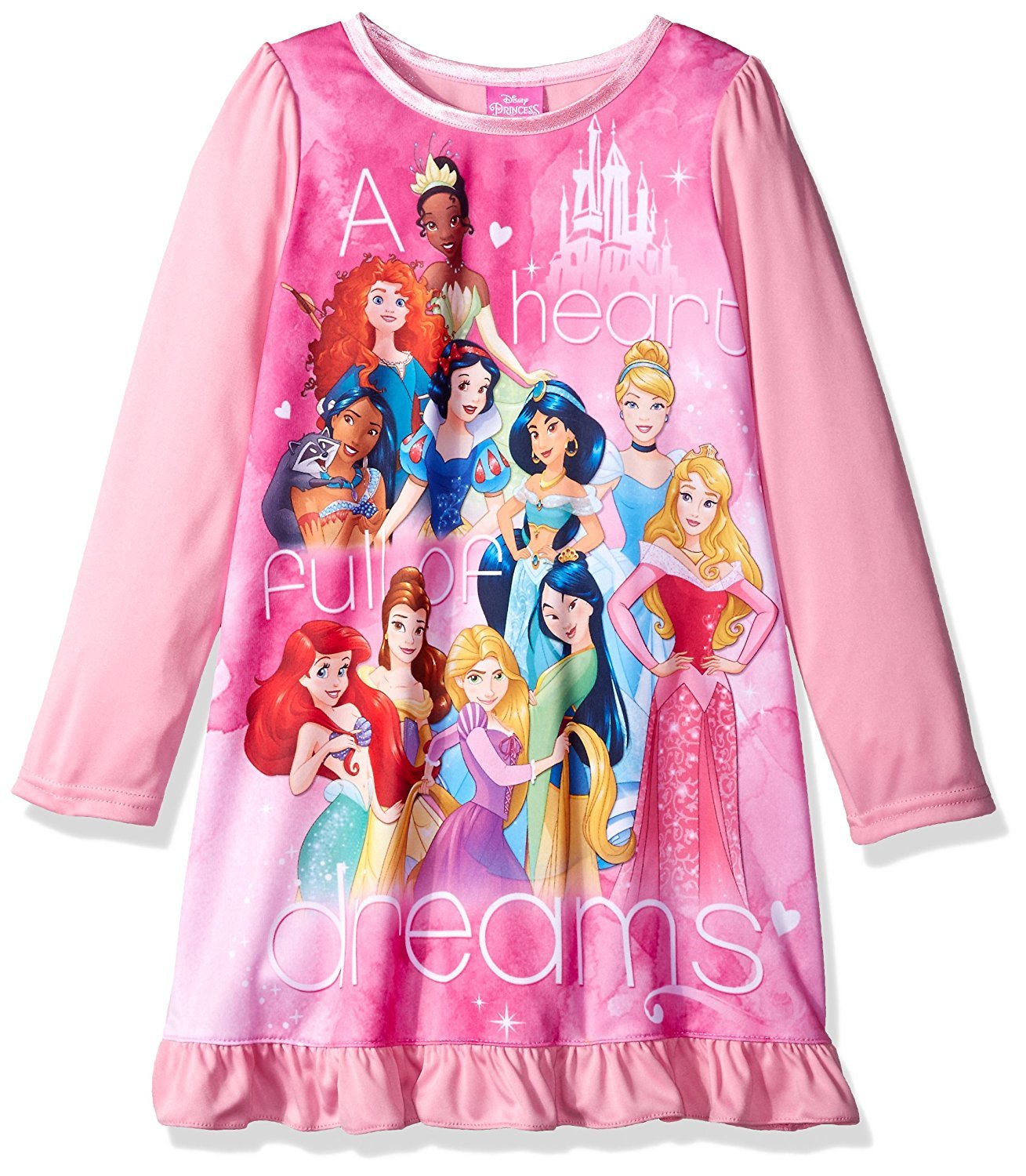 Disney Princess Girls Long Sleeve Nightgown Pajamas (4, Pink)