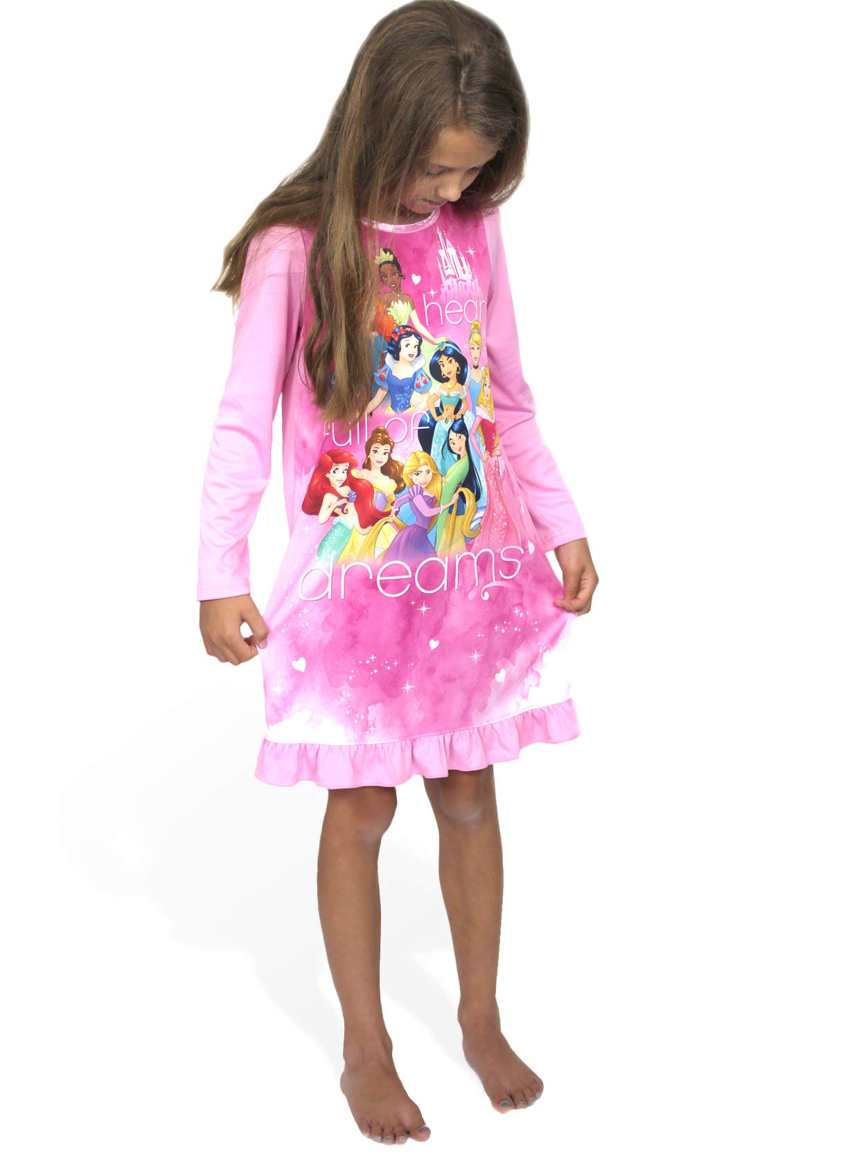 Disney Princess Girls Long Sleeve Nightgown Pajamas (4, Pink)