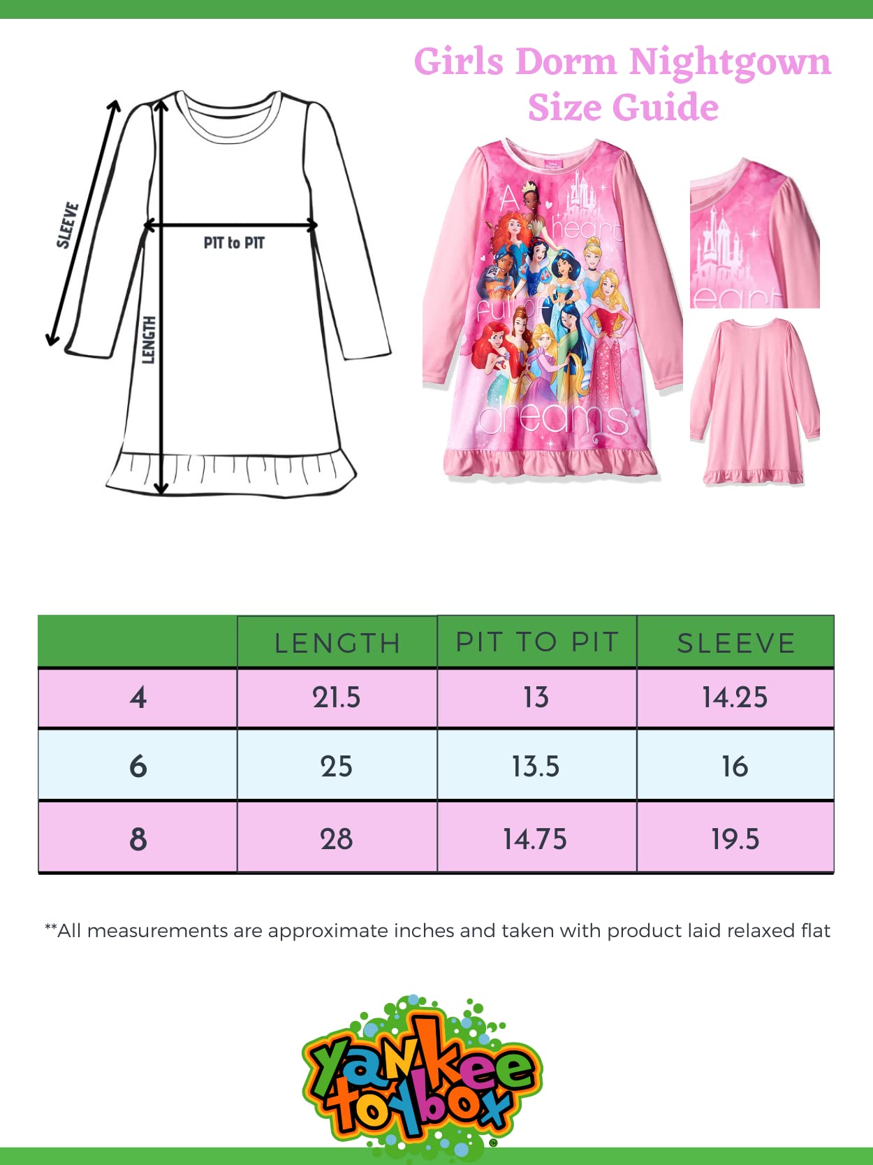 Disney Princess Girls Long Sleeve Nightgown Pajamas (4, Pink)