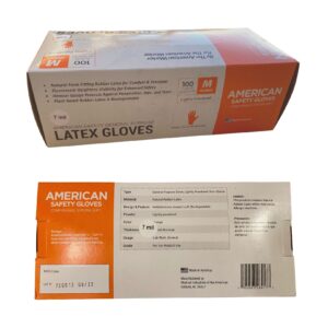 American Safety Glove Latex Disposable Low Protein Natural Rubber Non-Allergy 7 MIL 1 box of 100 (Medium, 100, Count)