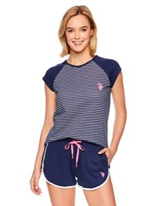 u.s. polo assn. summer pajamas for women plus size - logo pj set for women with tee and shorts - lounge sets (navy, 3x)