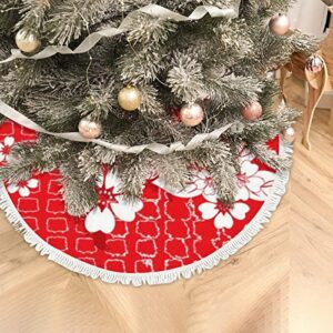 Hapuxt Christmas Tree Skirt 48 Inch Xmas Plush Skirts Decoration White Flower Oriental Traditional Deco Red Merry Christmas Family Party Holiday Indoor Outdoor Home Decor White Tassel Lace