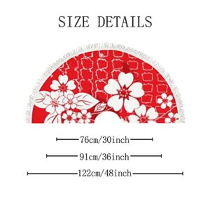 Hapuxt Christmas Tree Skirt 48 Inch Xmas Plush Skirts Decoration White Flower Oriental Traditional Deco Red Merry Christmas Family Party Holiday Indoor Outdoor Home Decor White Tassel Lace